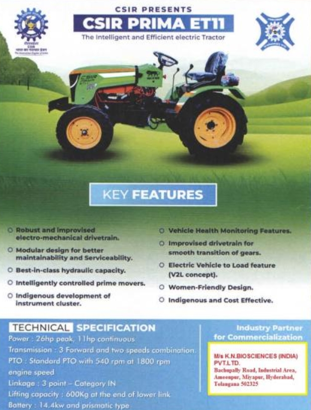 India Unveils CSIR-PRIMA ET11: Its First Indigenous Electric Tractor ...